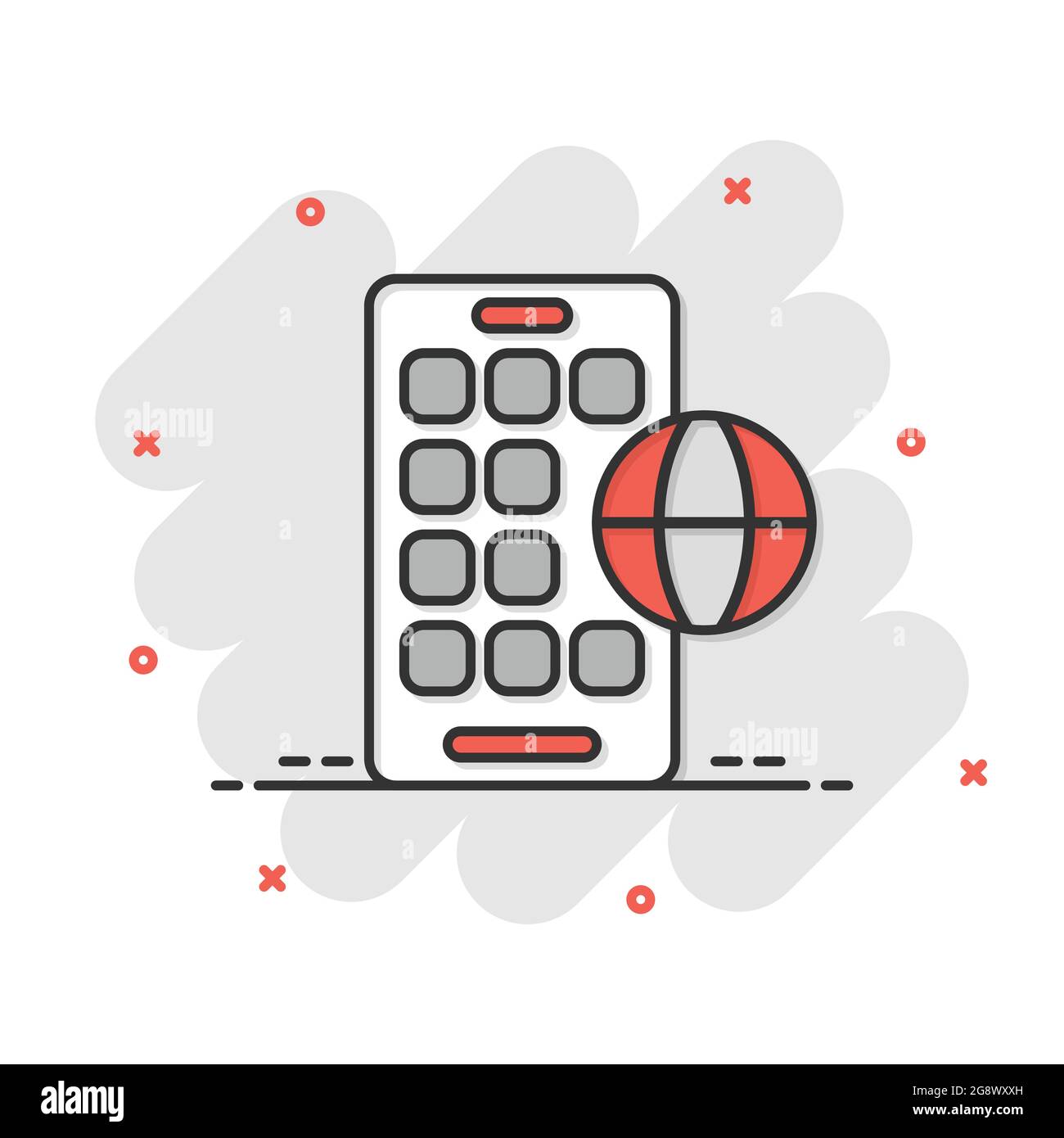 Globe smartphone icon in comic style. Mobile phone location cartoon ...