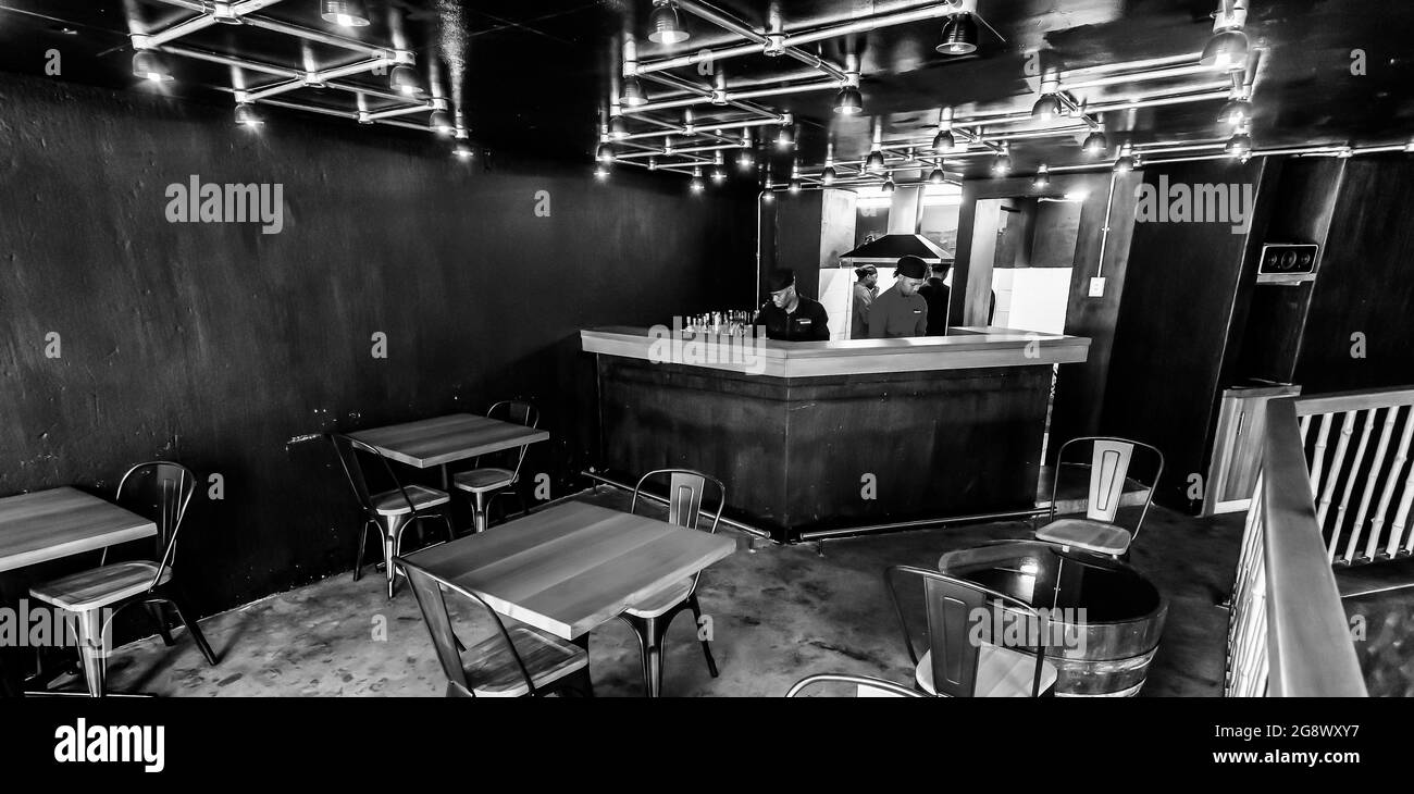 Interior restaurant tables people Black and White Stock Photos & Images ...