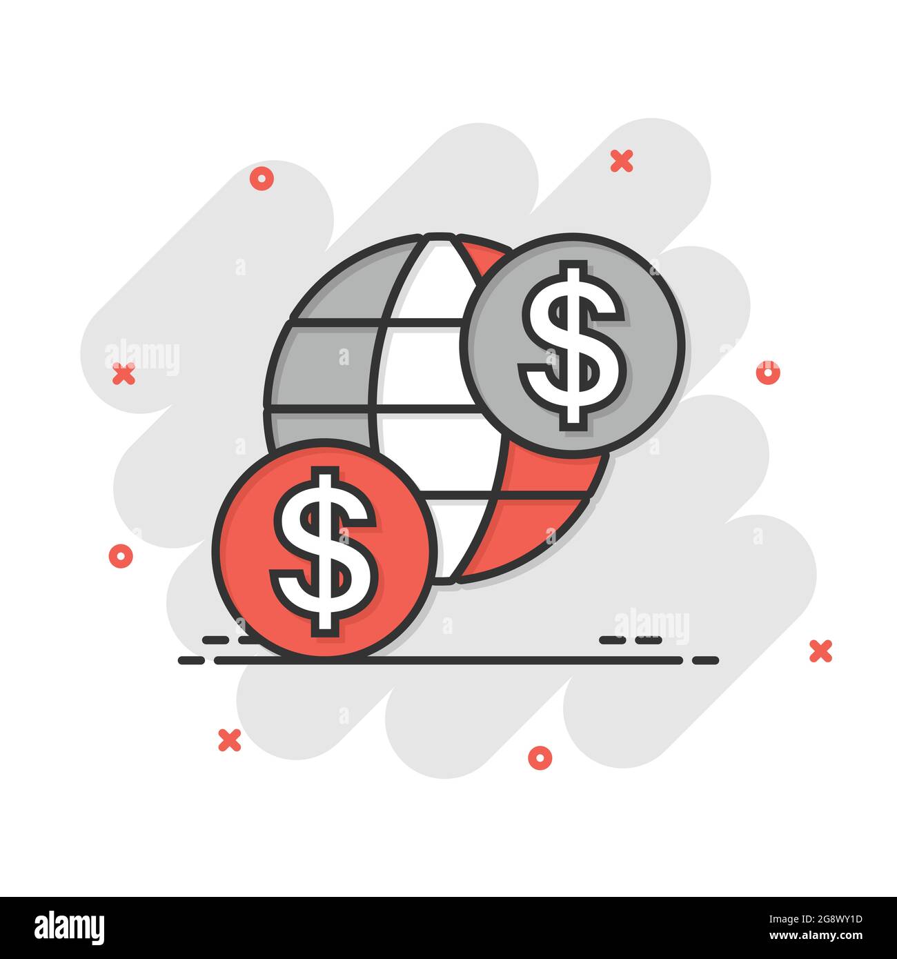 Global business icon in comic style. Money transaction cartoon vector ...