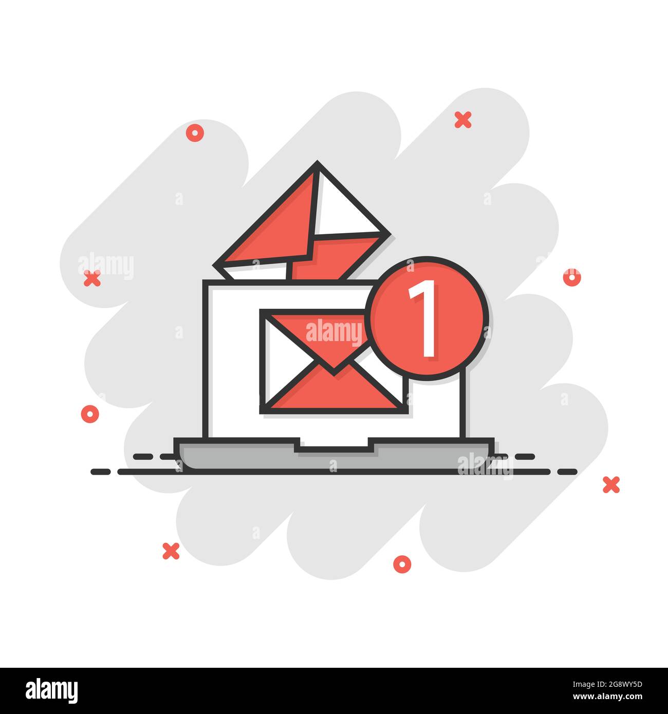 Laptop with email icon in comic style. Mail notification cartoon vector ...