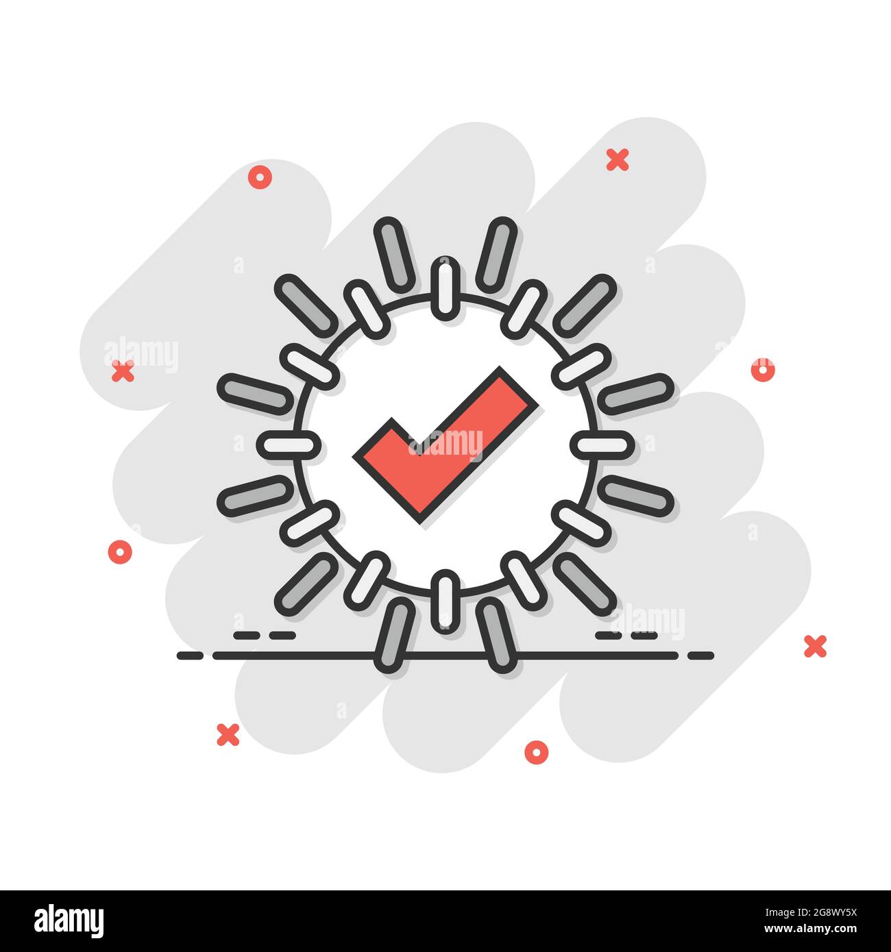 Check mark sign icon in comic style. Confirm button cartoon vector ...