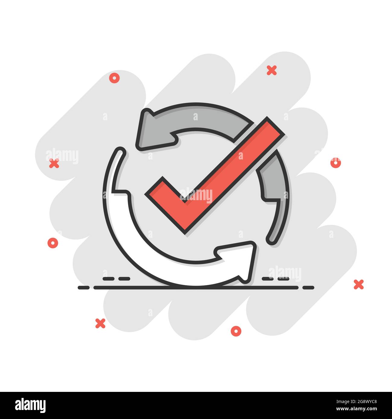 Check mark sign icon in comic style. Confirm button cartoon vector ...