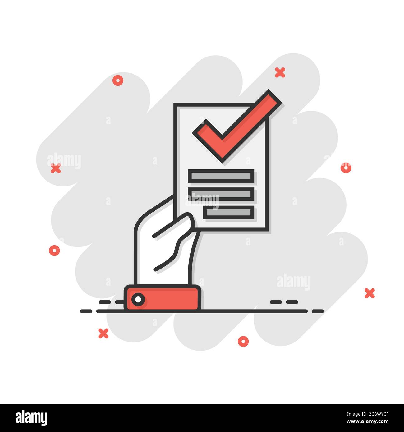 People hand with check mark icon in comic style. Accept cartoon vector ...