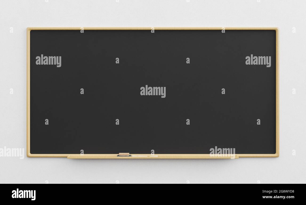 empty chalkboard with eraser and chalk for design display. 3d render ...