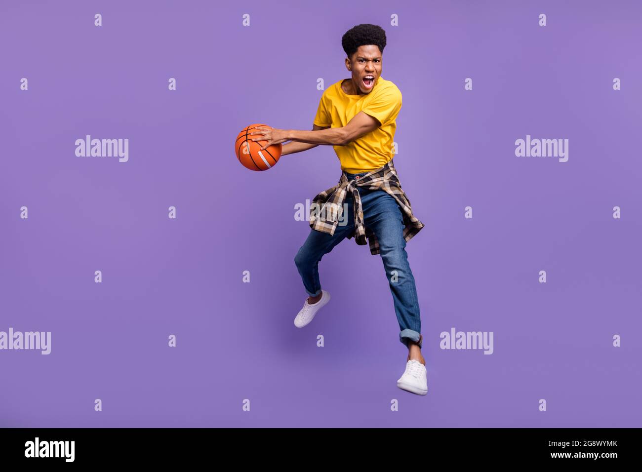 Full length body size view of attractive energetic motivated guy ...