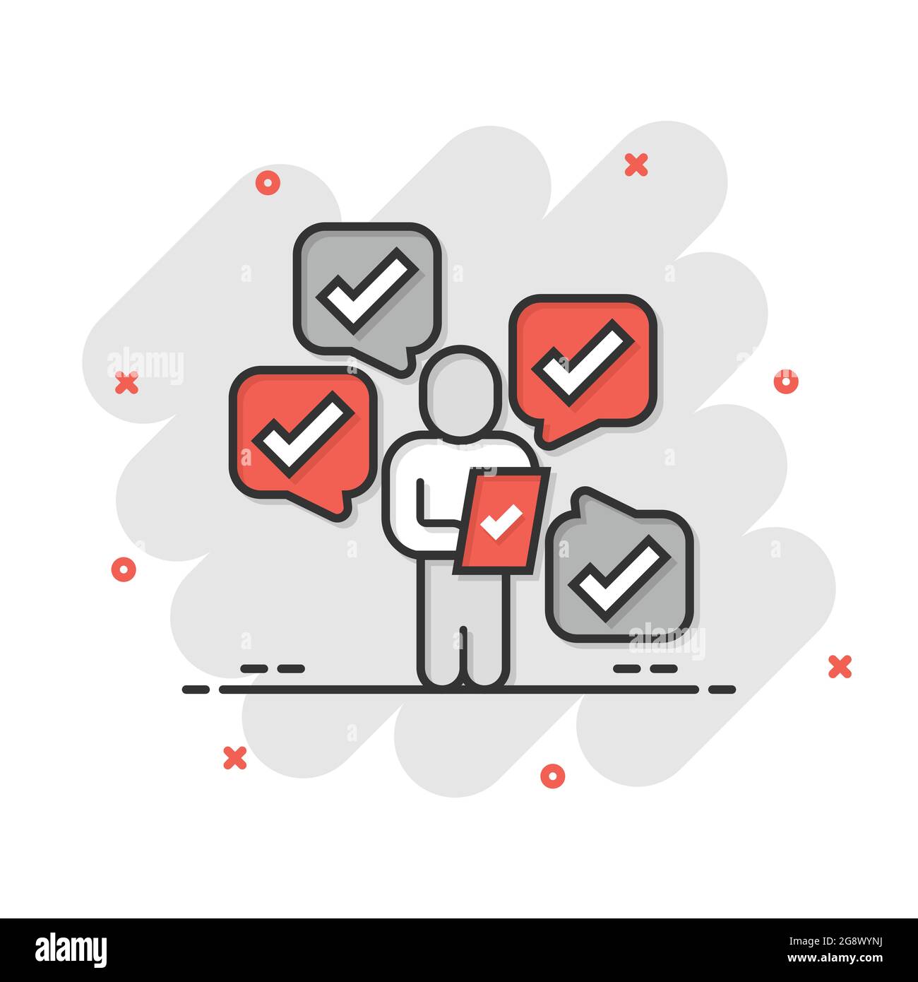 Organization management icon in comic style. People with check mark ...