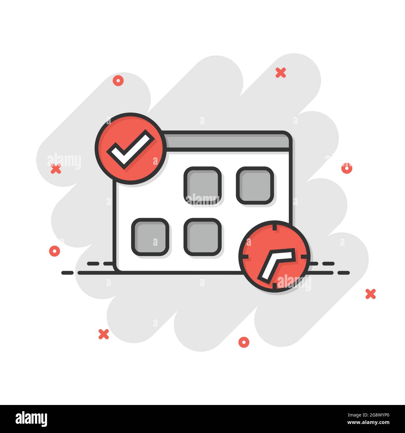 Calendar with clock icon in comic style. Agenda cartoon vector ...