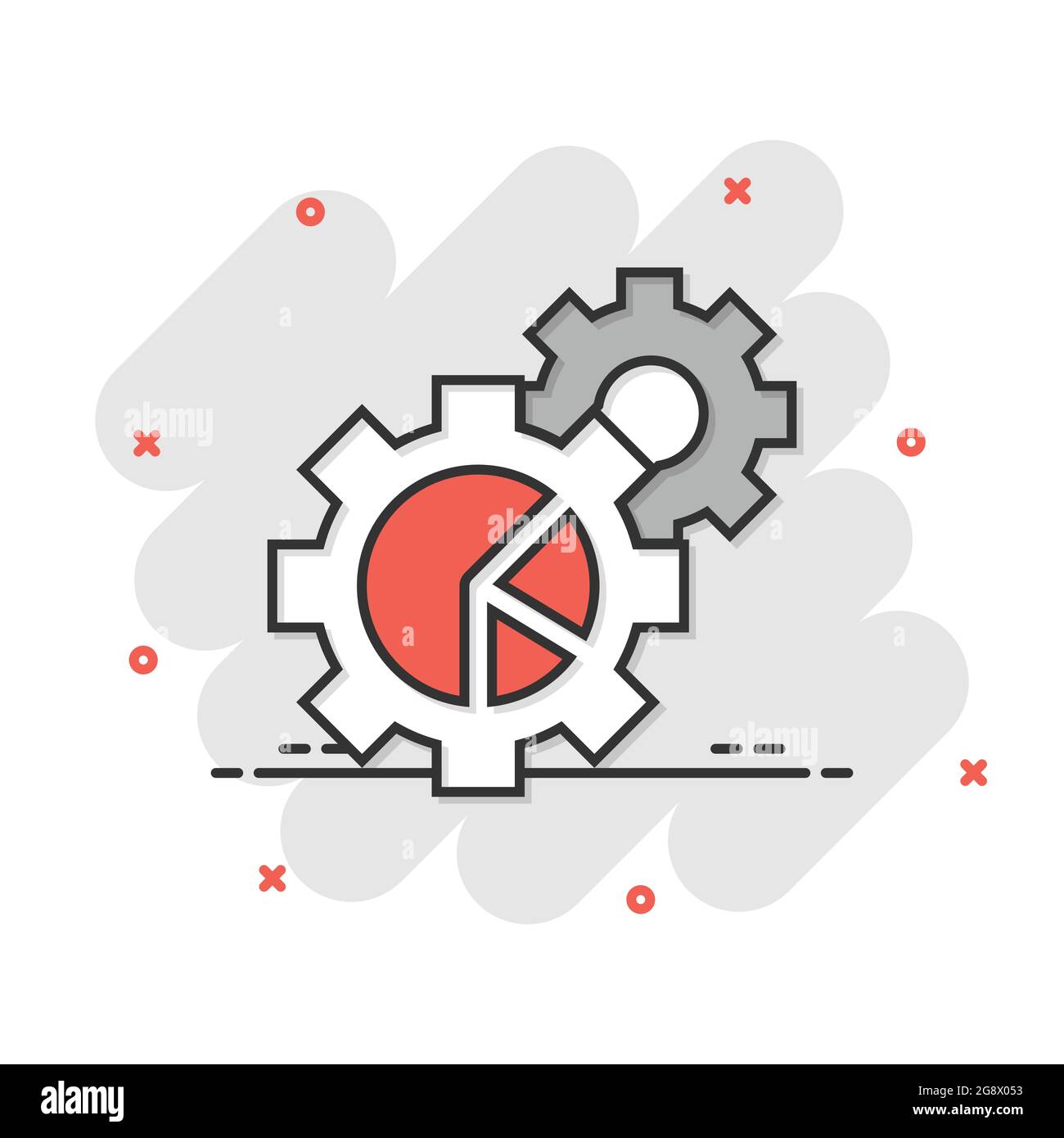 Workflow chart icon in comic style. Gear with diagram cartoon vector ...