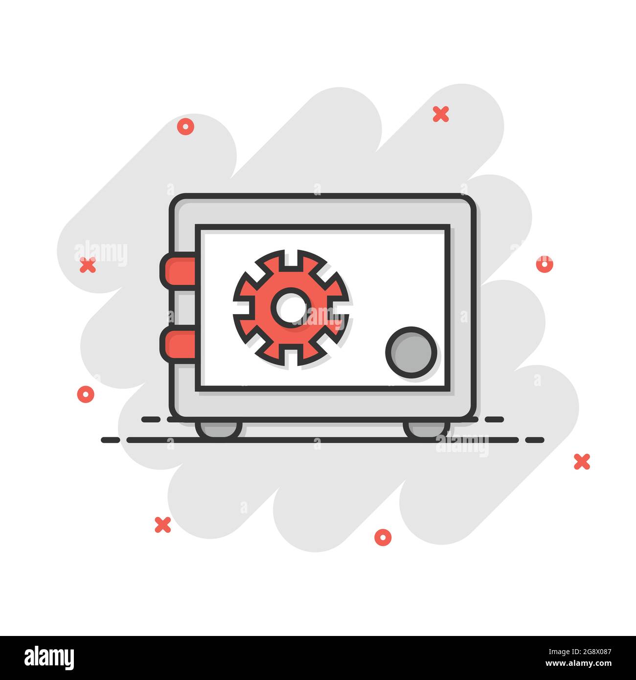 Safe money icon in comic style. Strongbox cartoon vector illustration ...