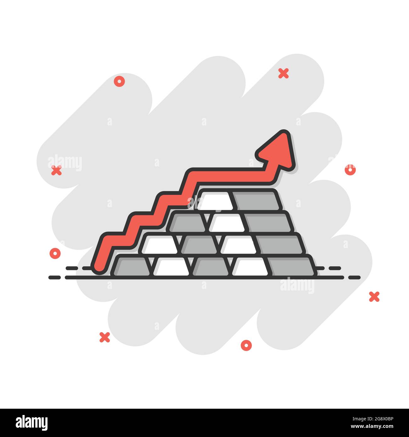 Gold stack price increase icon in comic style. Silver brick diagram ...