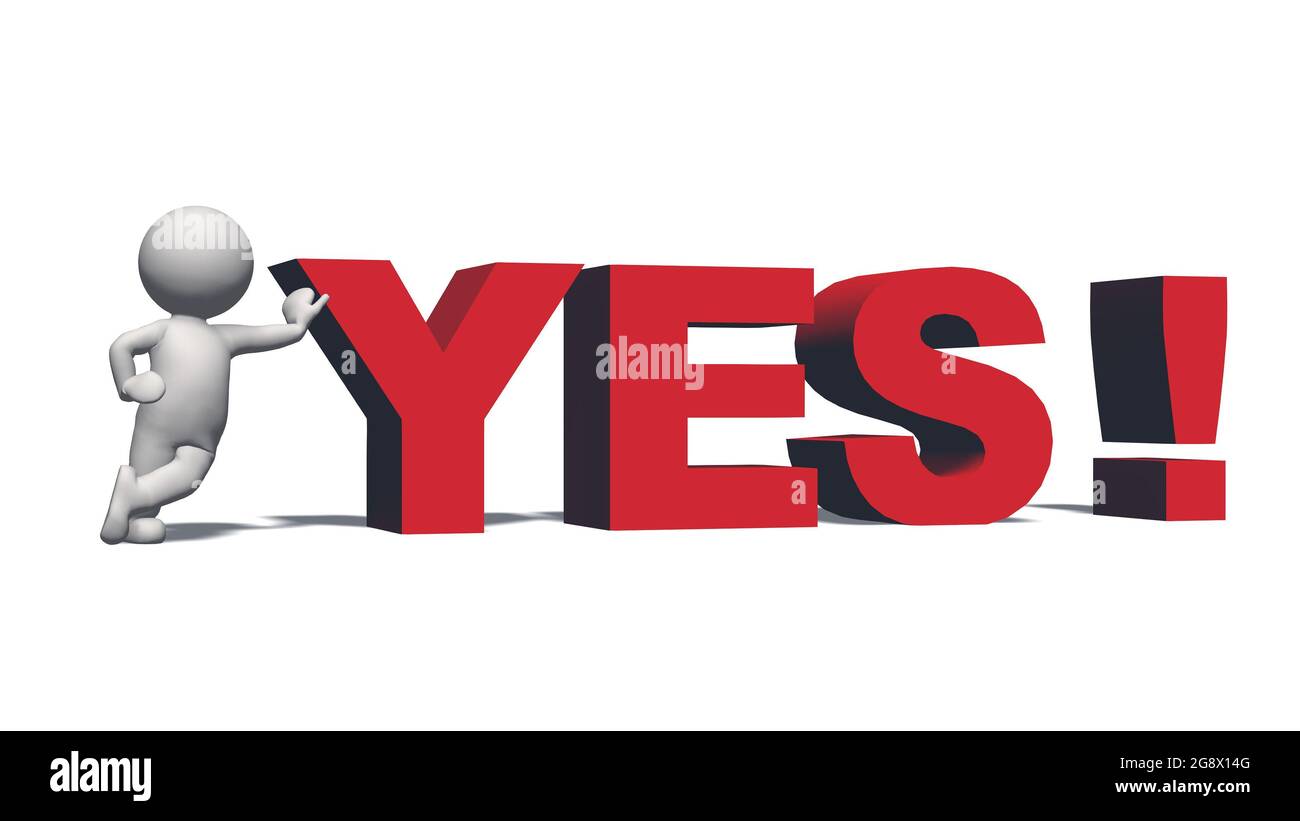 YES! - red lettering and 3D people with shadow on the floor - isolated ...