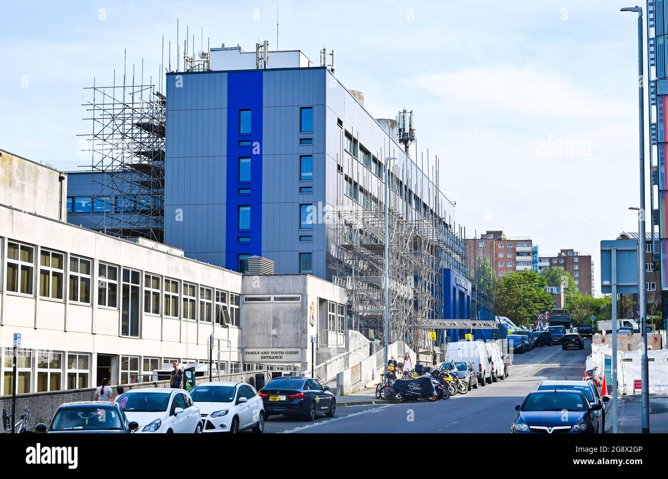 Brighton, UK. 23rd July, 2021. Scaffolding being erected over Brighton ...
