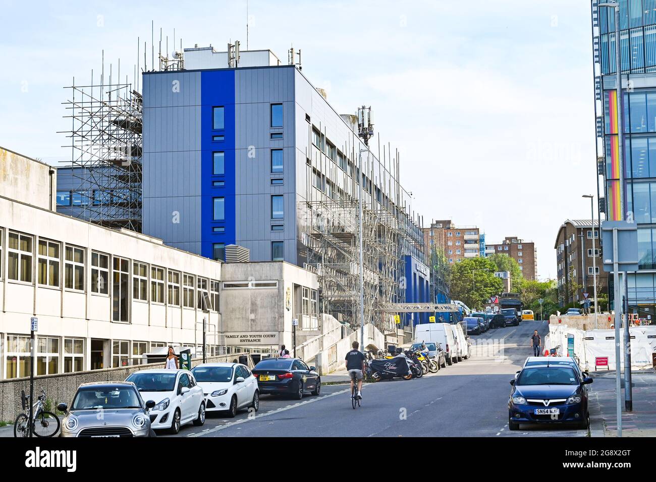 Brighton, UK. 23rd July, 2021. Scaffolding being erected over Brighton ...