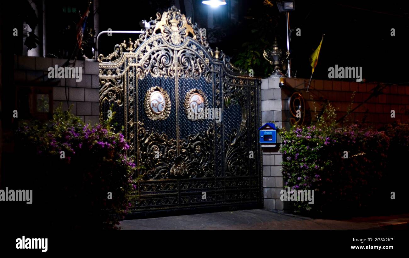 Decorative Art Front Gate Bangkok Thailand night Stock Photo - Alamy