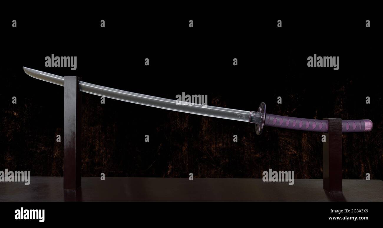 Katana on a wooden stand. 3d-rendered illustration Stock Photo - Alamy
