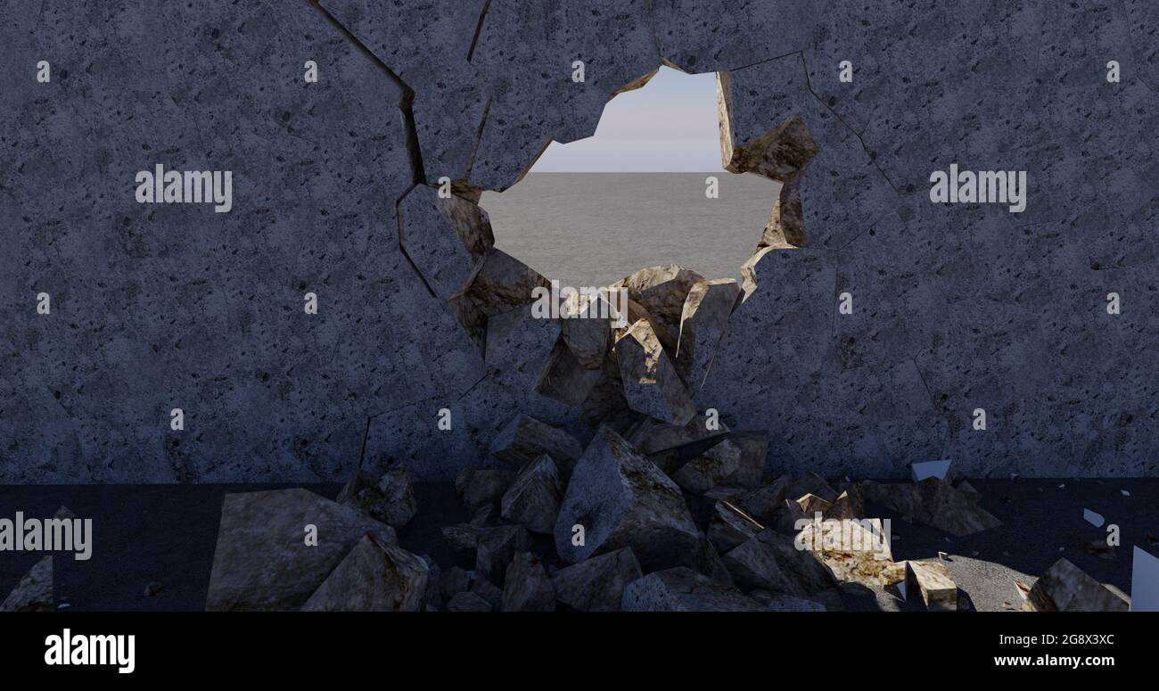 Wall with breakdown in the middle Stock Photo - Alamy