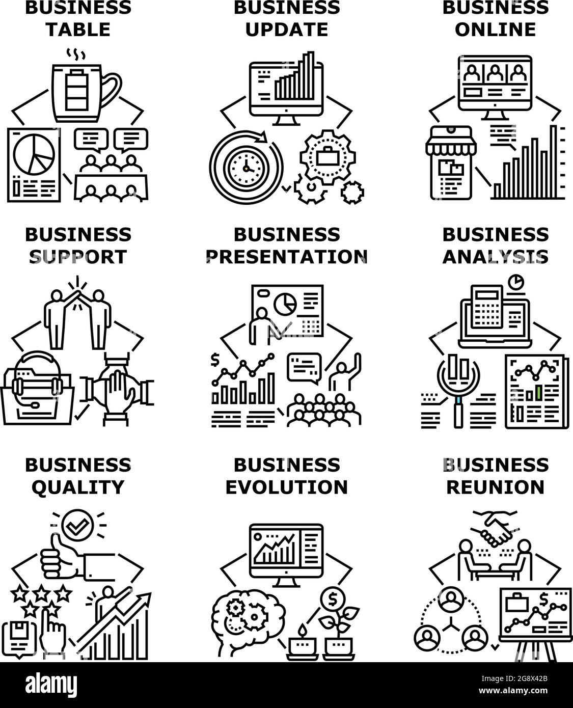 Business Evolution Set Icons Vector Illustrations Stock Vector Image ...