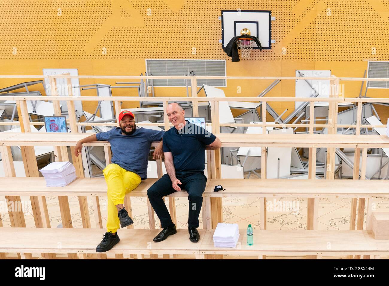 Turner Prize winning artist Oscar Murillo (left) chats to his old ...