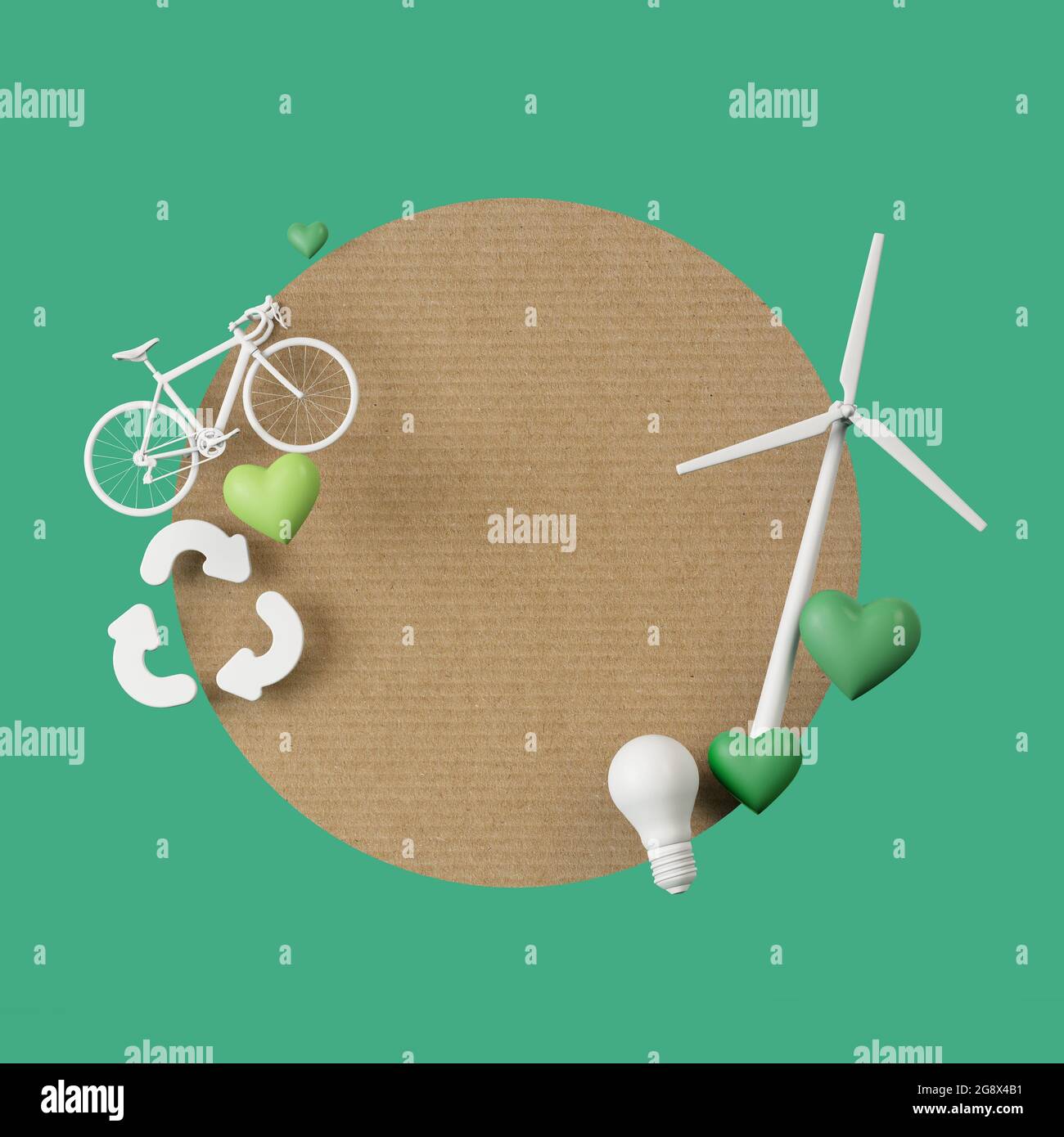 Sustainable green eco energy and recycling background. 3D Rendering ...