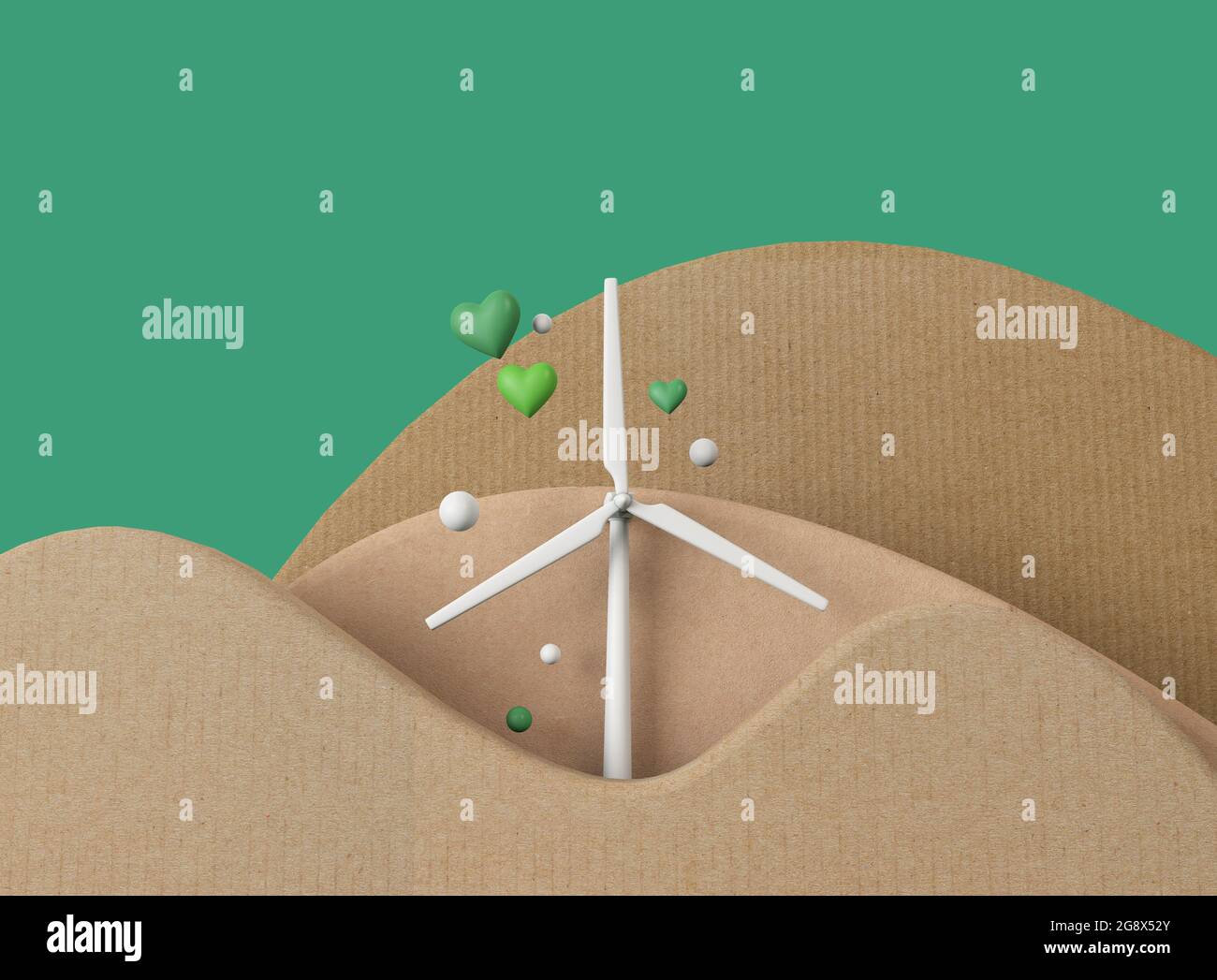 Sustainable energy wind turbine in an eco cardboard landscape. 3D ...
