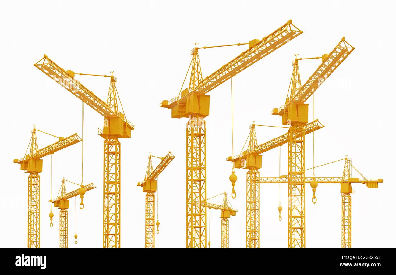 Construction cranes isolated on white background Stock Photo - Alamy
