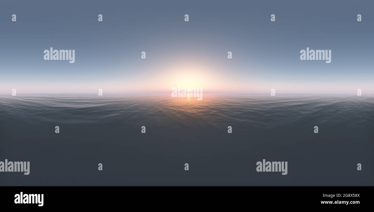 Spherical 360 degrees seamless panorama with a sunset in the open sea ...