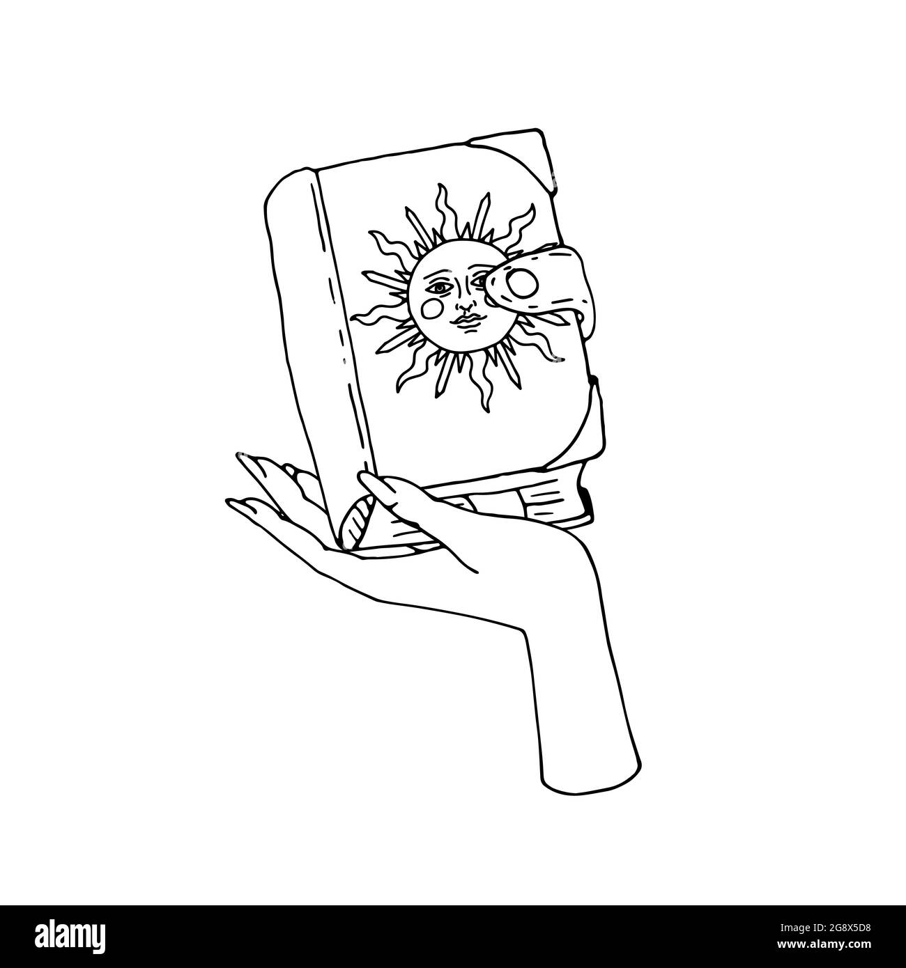 Vintage Gold and Black Mystic Spell Book with sun on cover in female ...