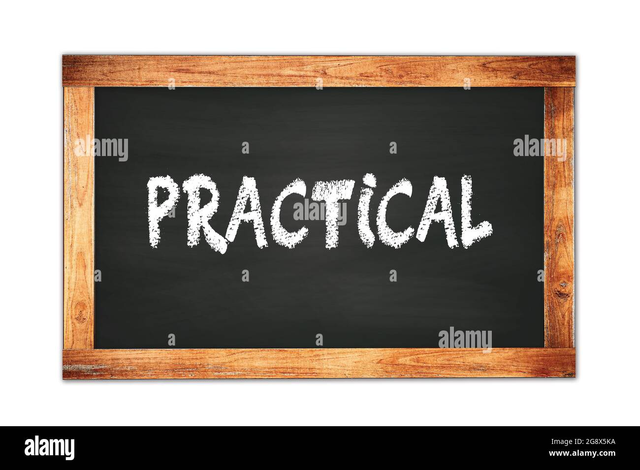 PRACTICAL text written on black wooden frame school blackboard Stock ...