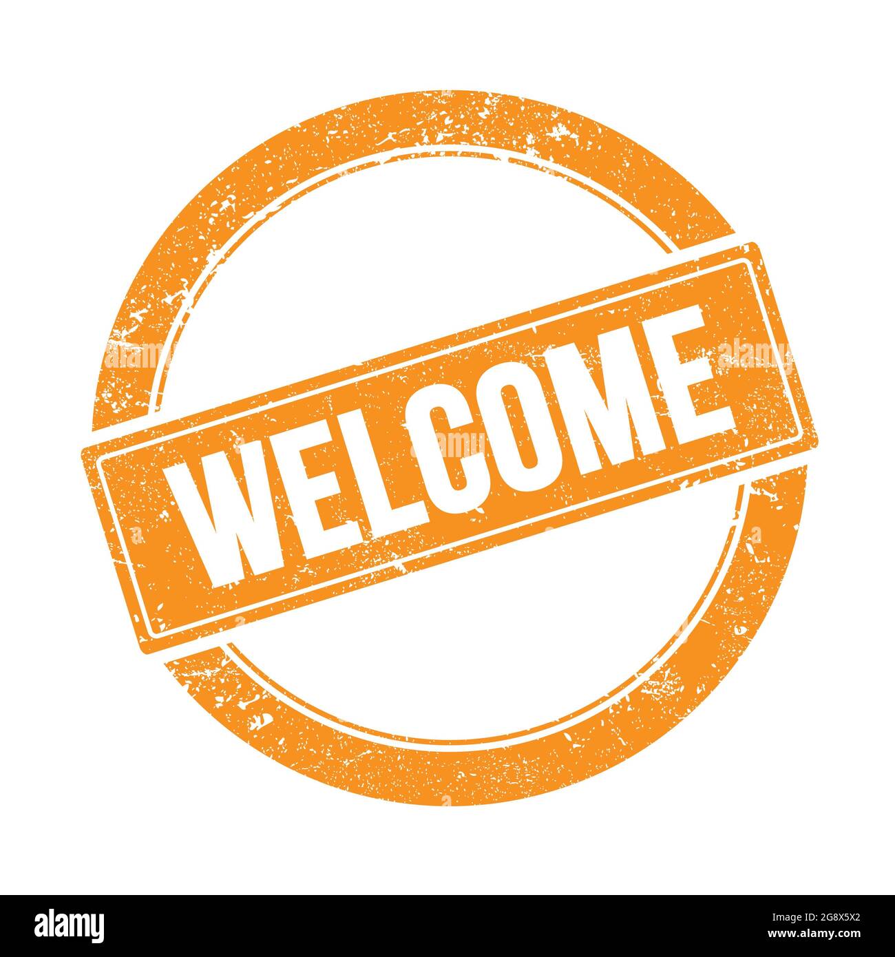 WELCOME text on orange grungy round vintage stamp Stock Photo - Alamy