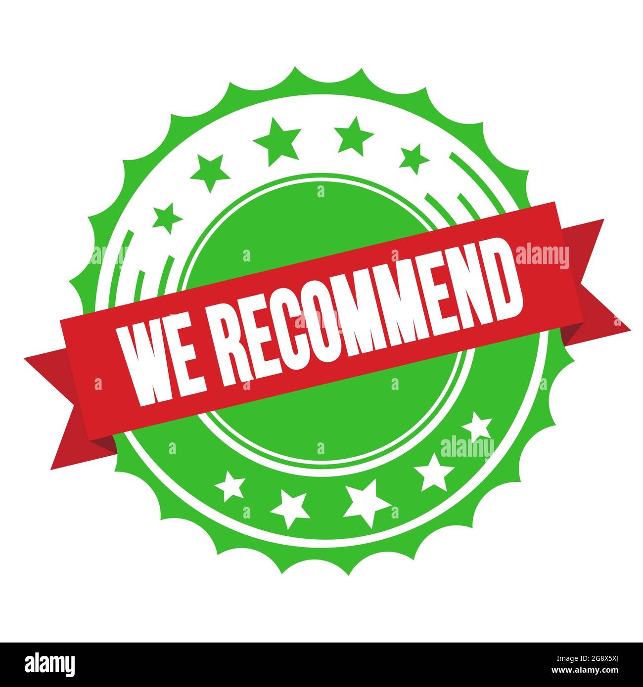 WE RECOMMEND text on red green ribbon badge stamp Stock Photo - Alamy