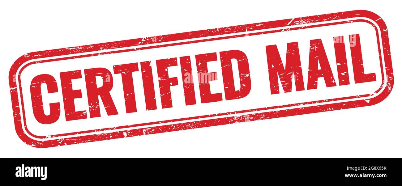 CERTIFIED MAIL text on red grungy rectangle stamp Stock Photo - Alamy