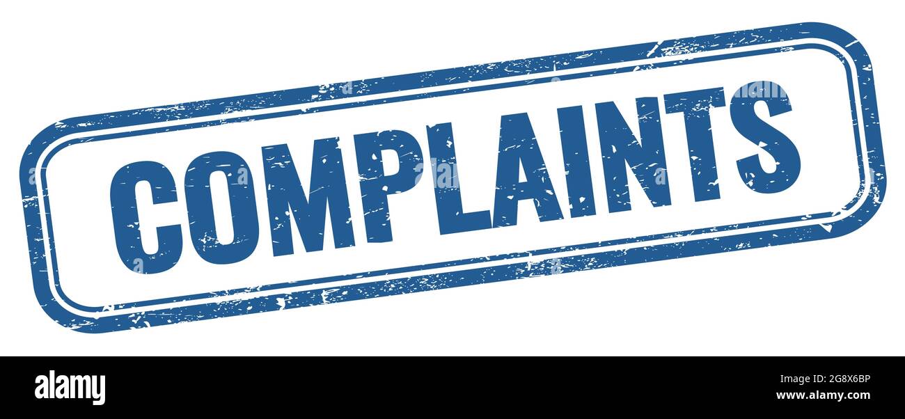 COMPLAINTS text on blue grungy vintage rectangle stamp Stock Photo - Alamy