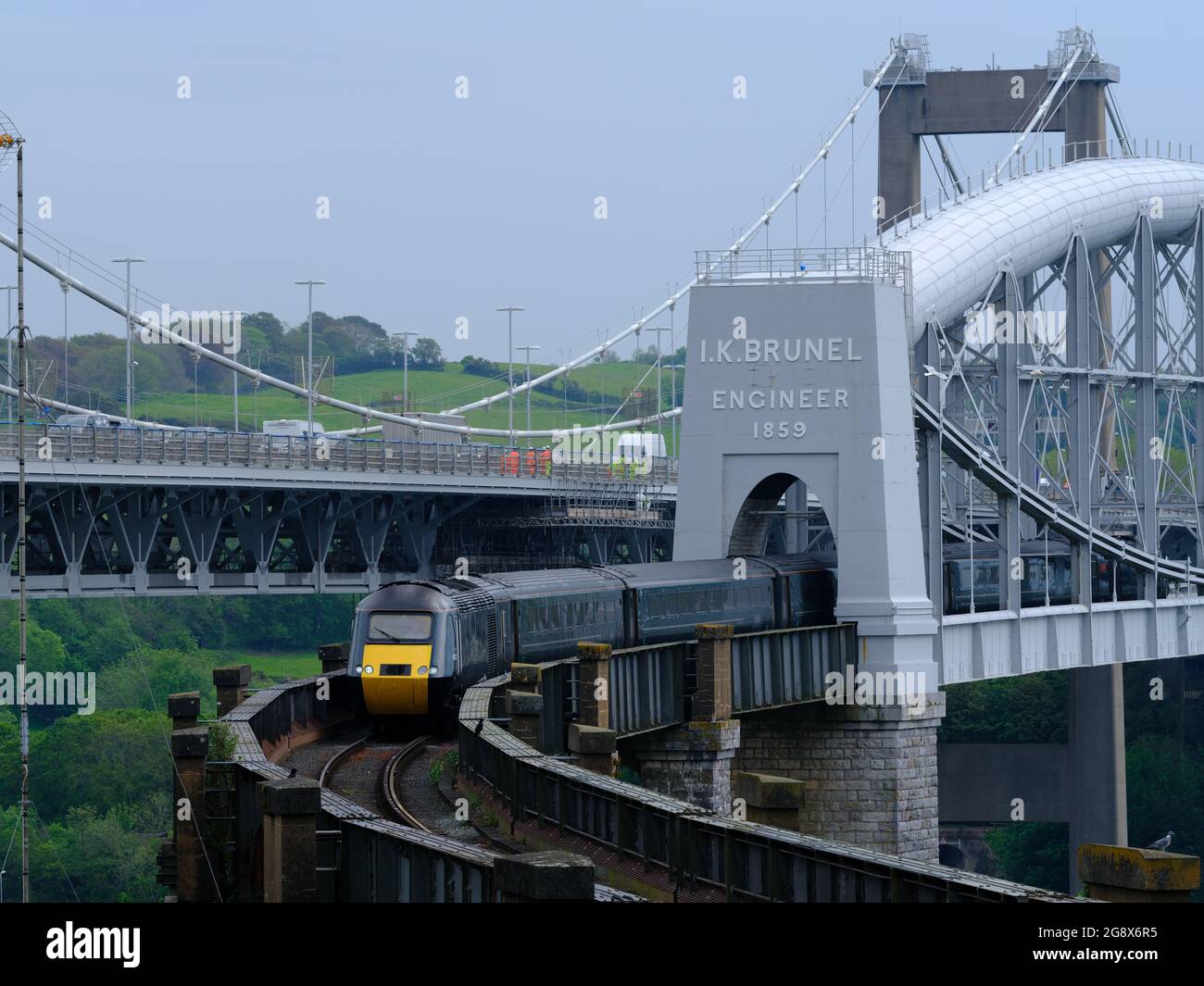 Trains Crossing Royal Albert Bridge Saltash Stock Photo - Alamy