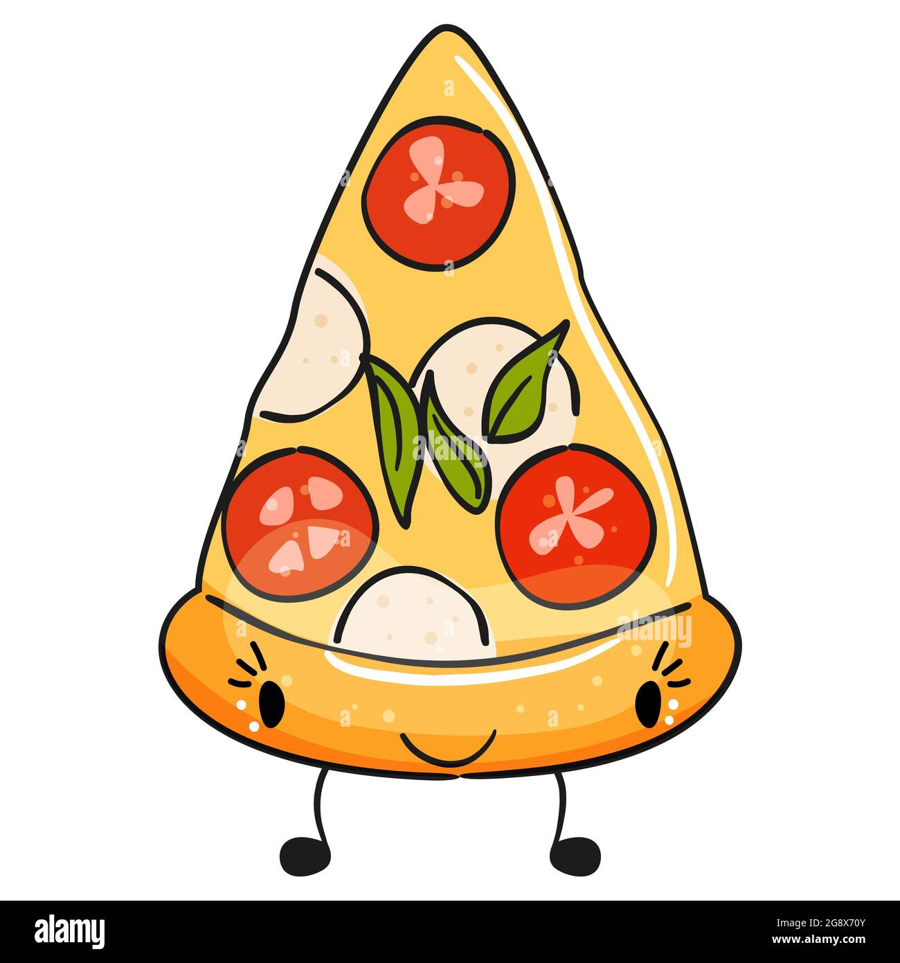Cute Cartoon Pizza Slice On White Background Vector Illustration Stock Vector Image And Art Alamy