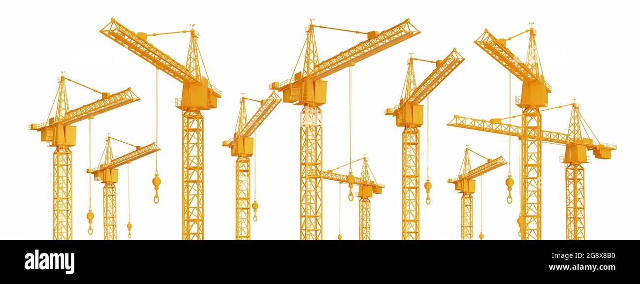 Construction cranes isolated on white background Stock Photo - Alamy