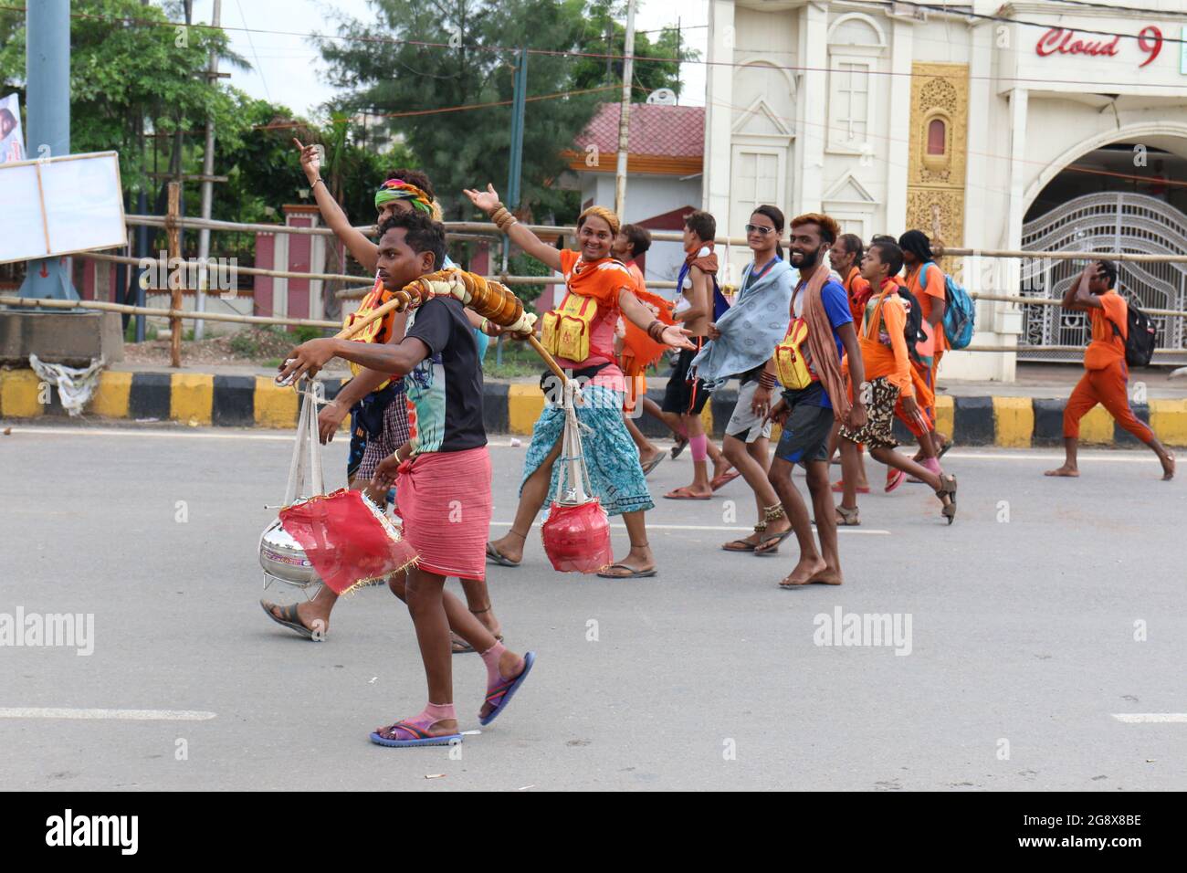 GHAZIABAD, INDIA - JULY 2019: A hindu devotee carrying kanwar on their ...