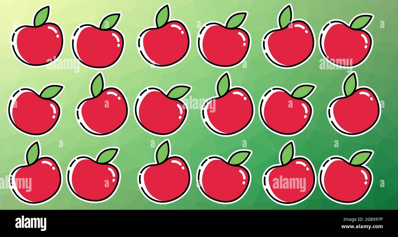 Composition of rows of red apples on green background Stock Photo - Alamy