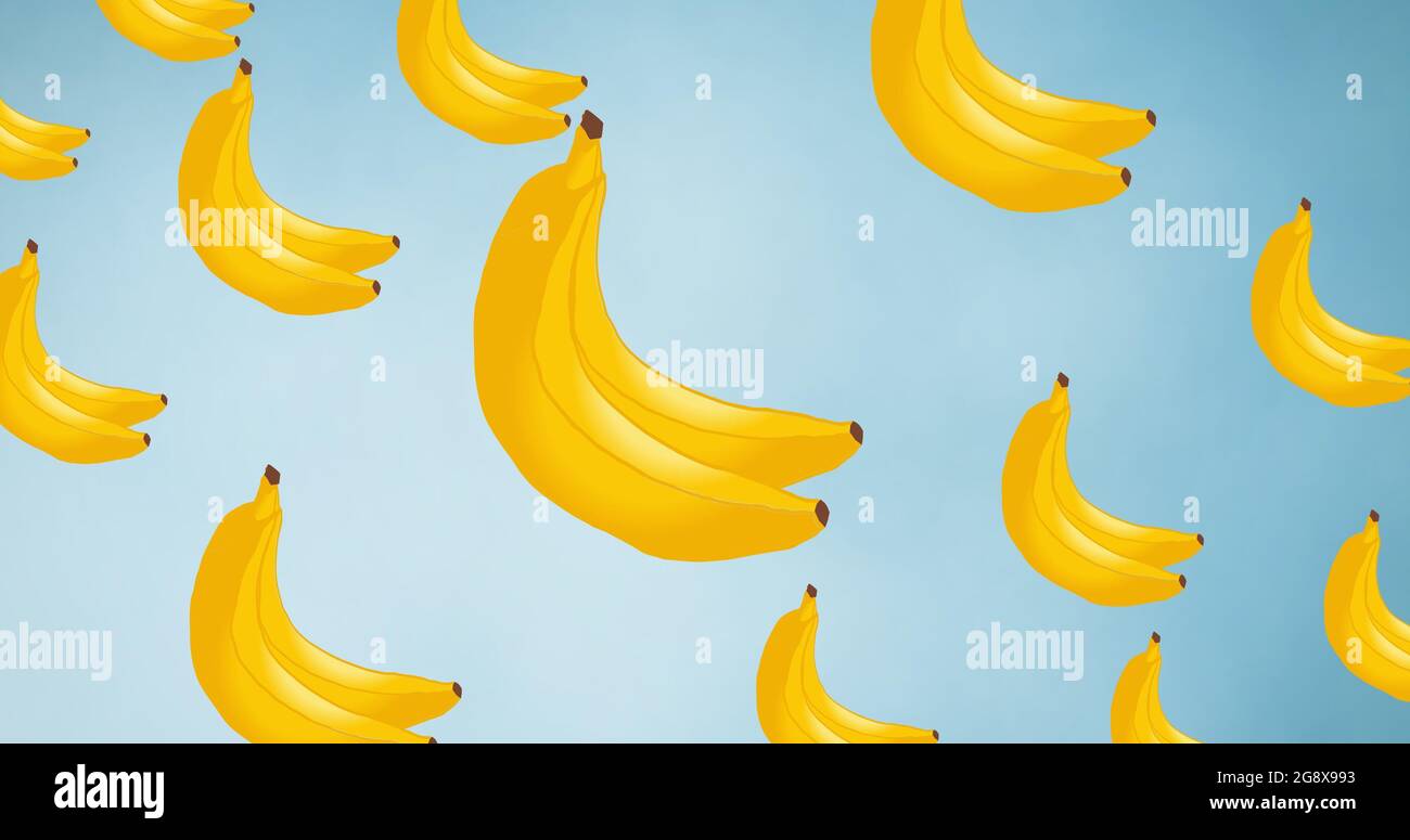 Composition of rows of bananas on blue background Stock Photo - Alamy