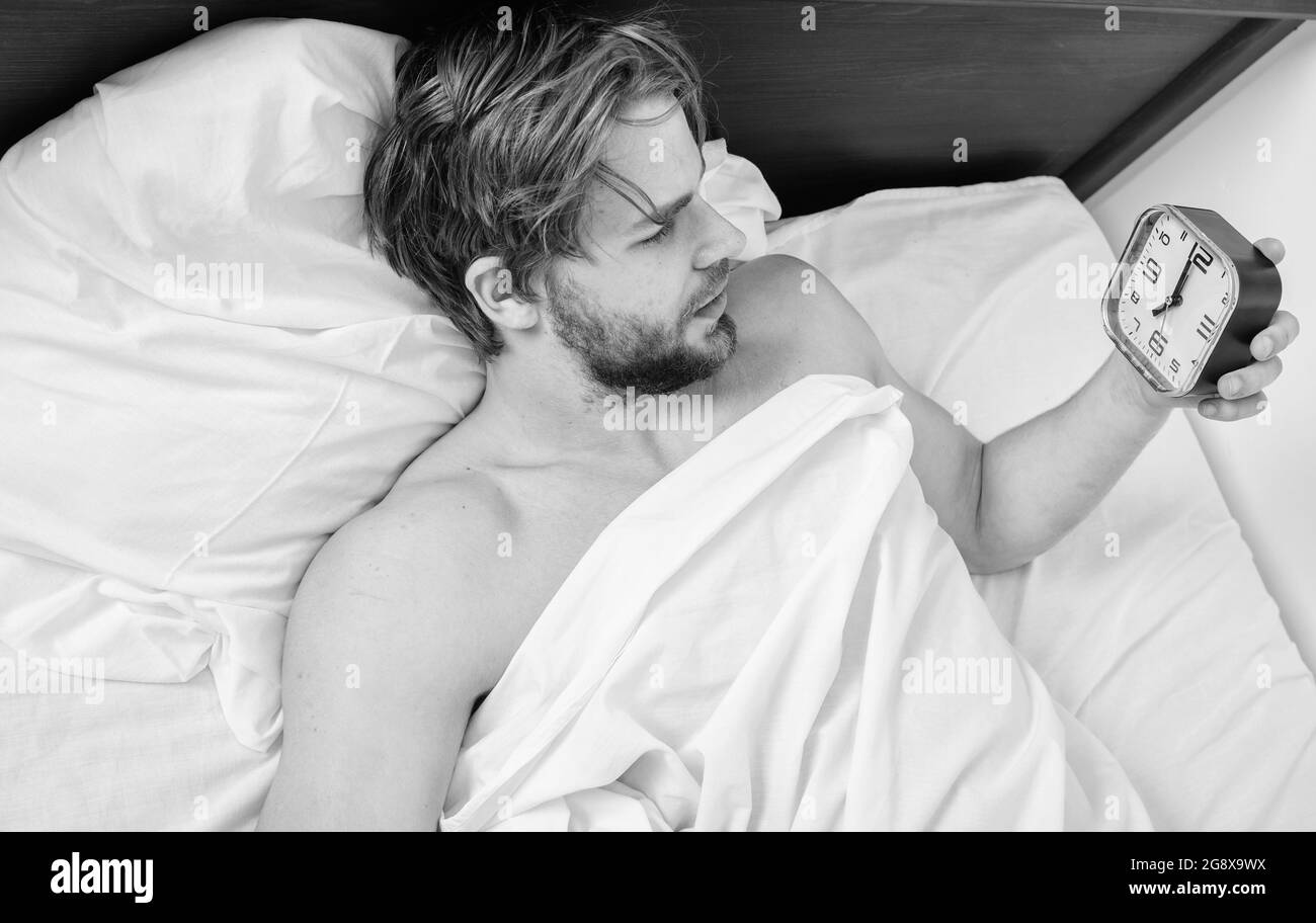 Man sleepy drowsy unshaven bearded face covered with blanket having ...