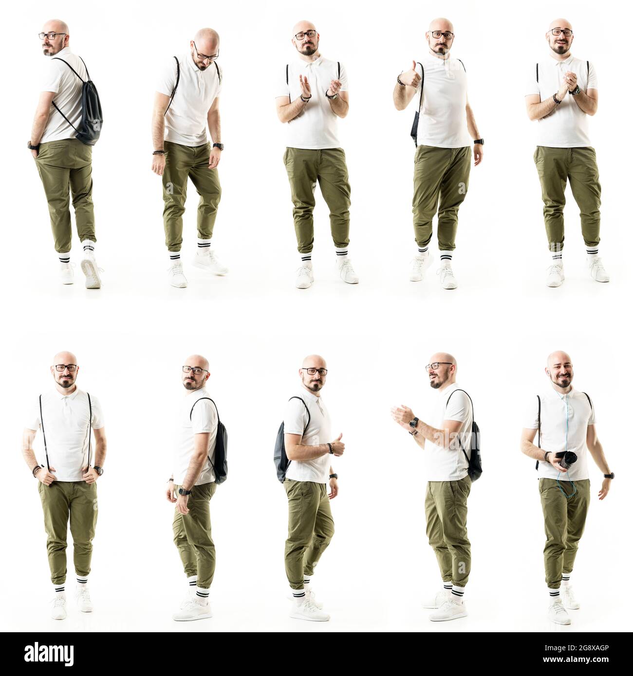 Group of happy people stylish bald geek hipster males applauding and ...