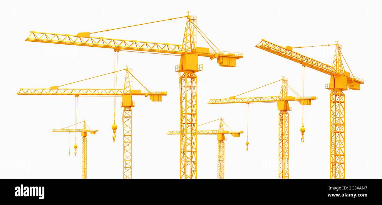 Construction cranes isolated on white background Stock Photo - Alamy