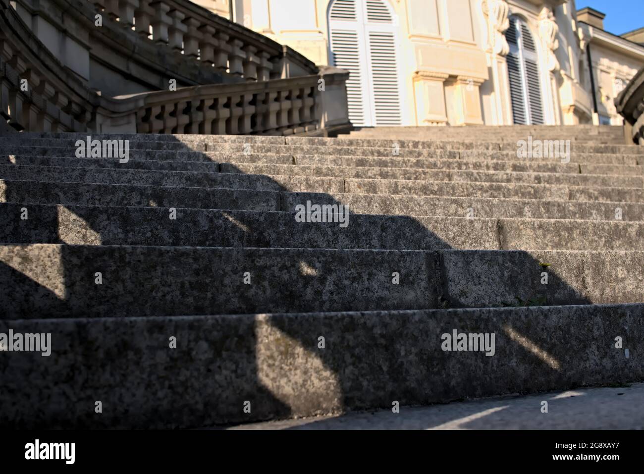 Stone stairs lead up to entrance of castle Solitude, Stuttgart, shades ...