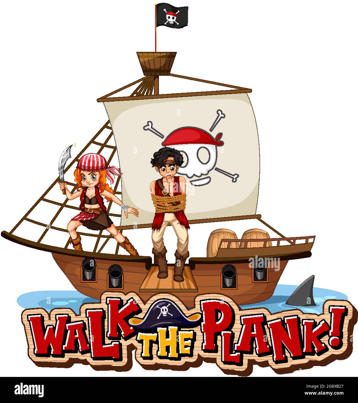 Walk The Plank font banner with a pirate man standing on the ship ...
