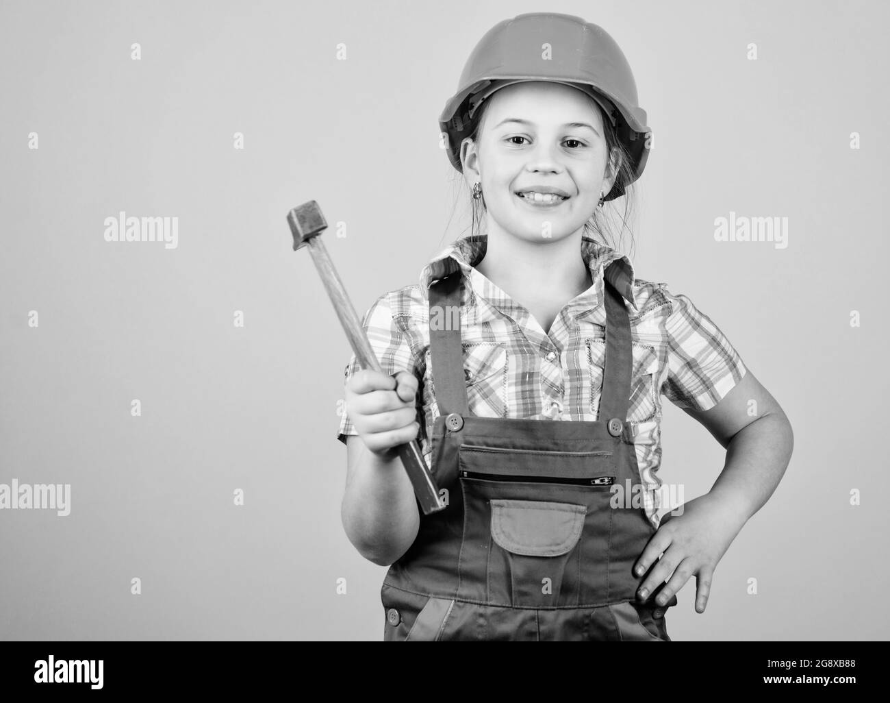 Build your future yourself. Initiative child girl hard hat helmet ...