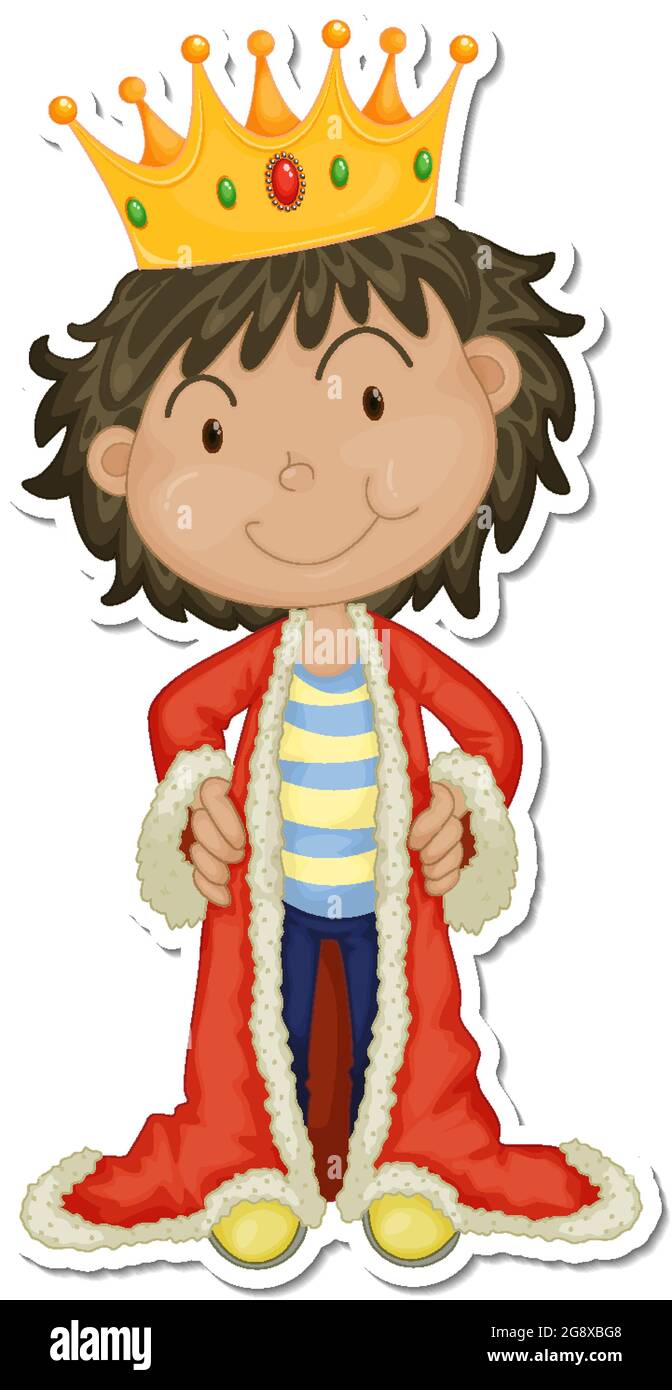 King with red robe cartoon character sticker illustration Stock Vector ...