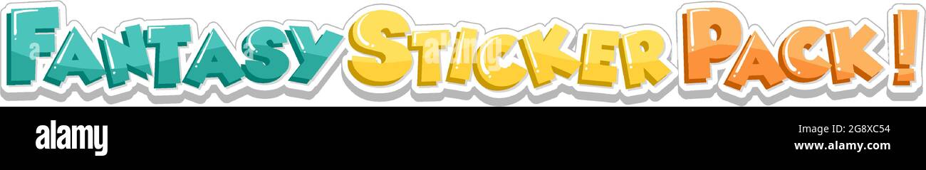 Font design with Fantasy Sticker Pack word illustration Stock Vector ...