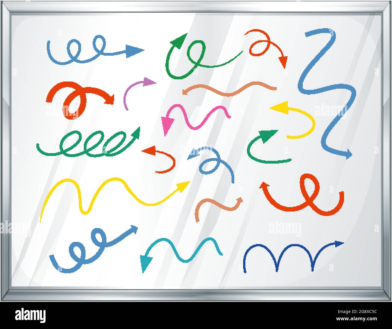 Different types of hand drawn curved arrows on white board illustration ...
