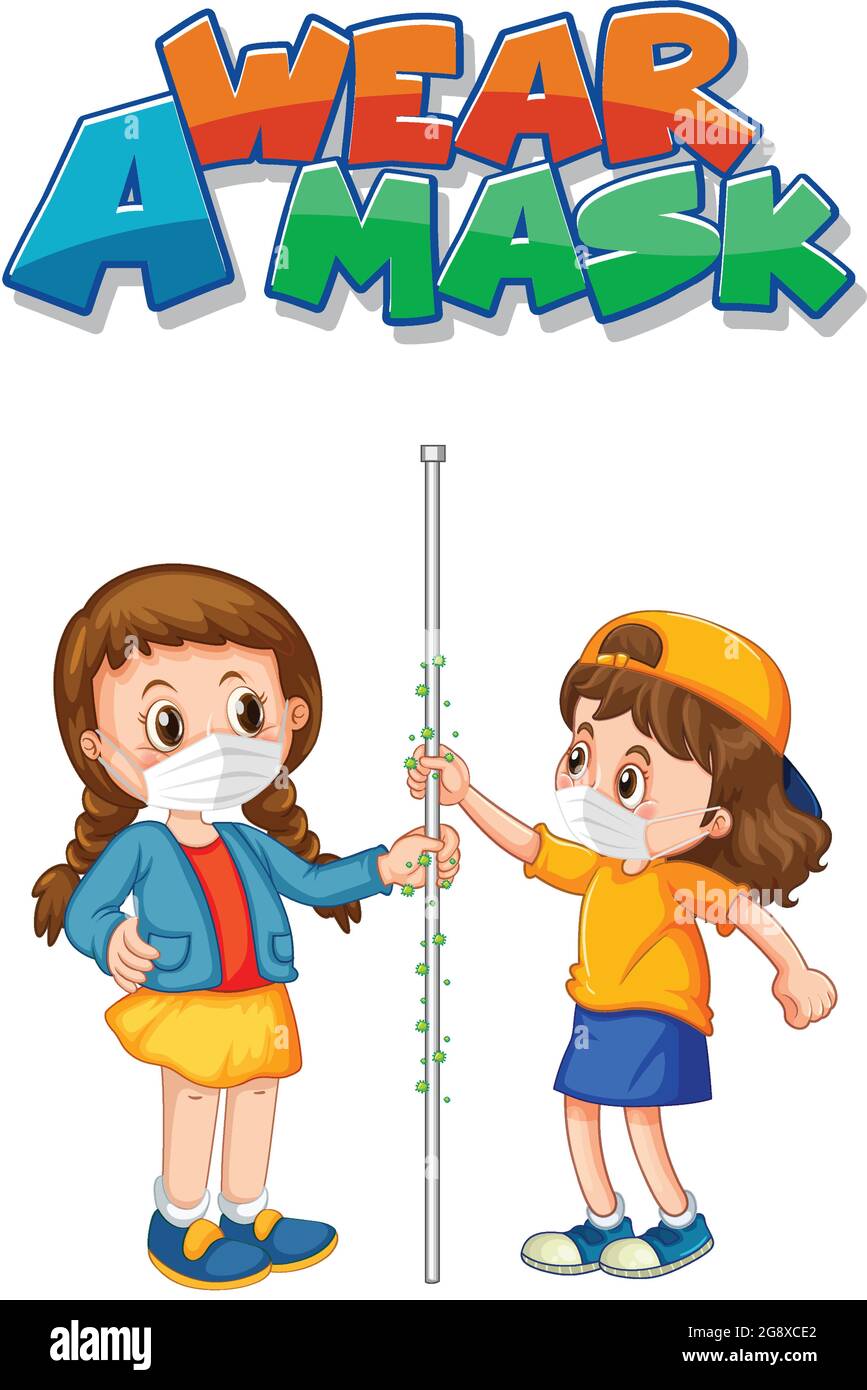 Two kids cartoon character do not keep social distance with Wear a Mask ...