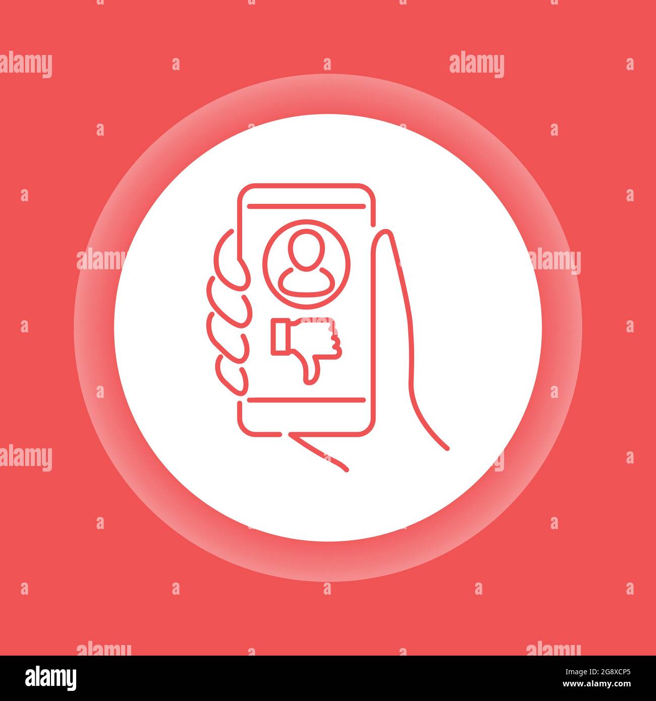 Cyberbullying victim hand holding smartphone color button. Abuse ...