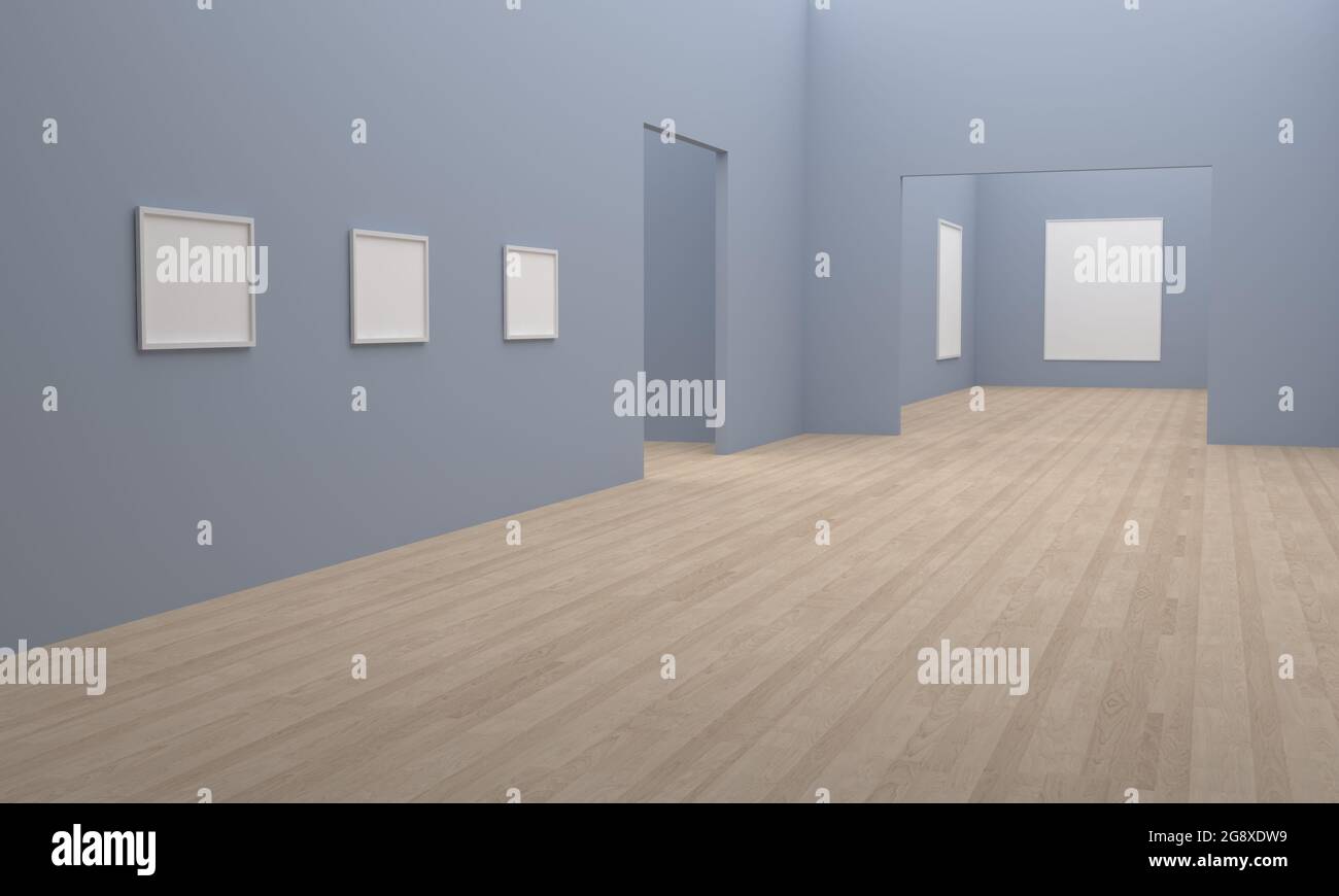 3D rendering of an art gallery with empty frames for pictures Stock ...